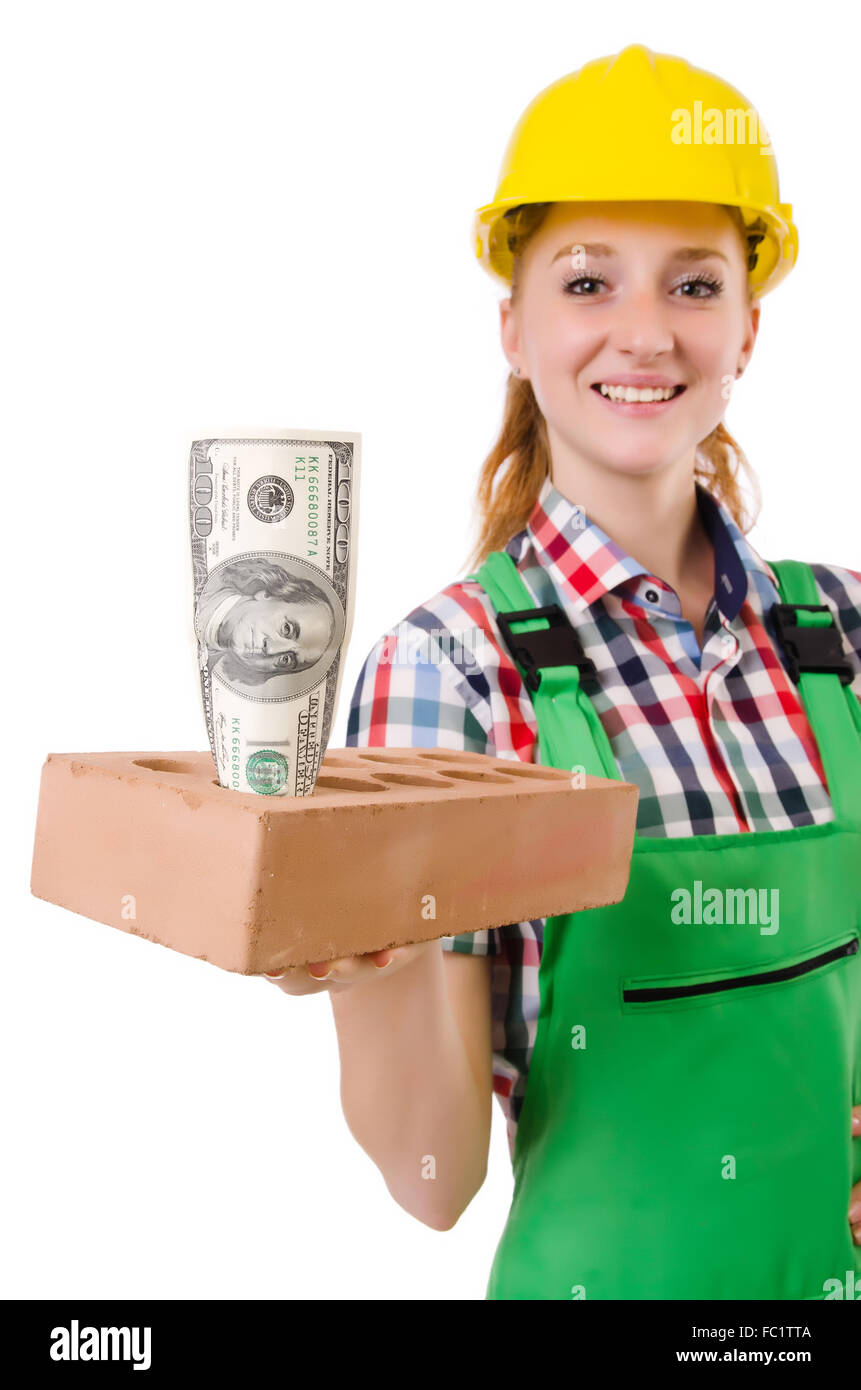 Female handyman in overalls isolated on white Stock Photo - Alamy