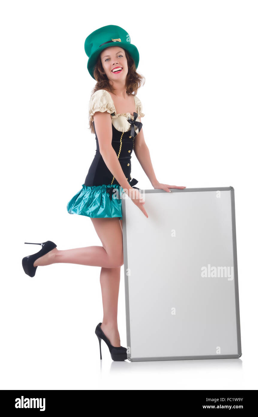 Female model in Irish costume isolated on white Stock Photo - Alamy