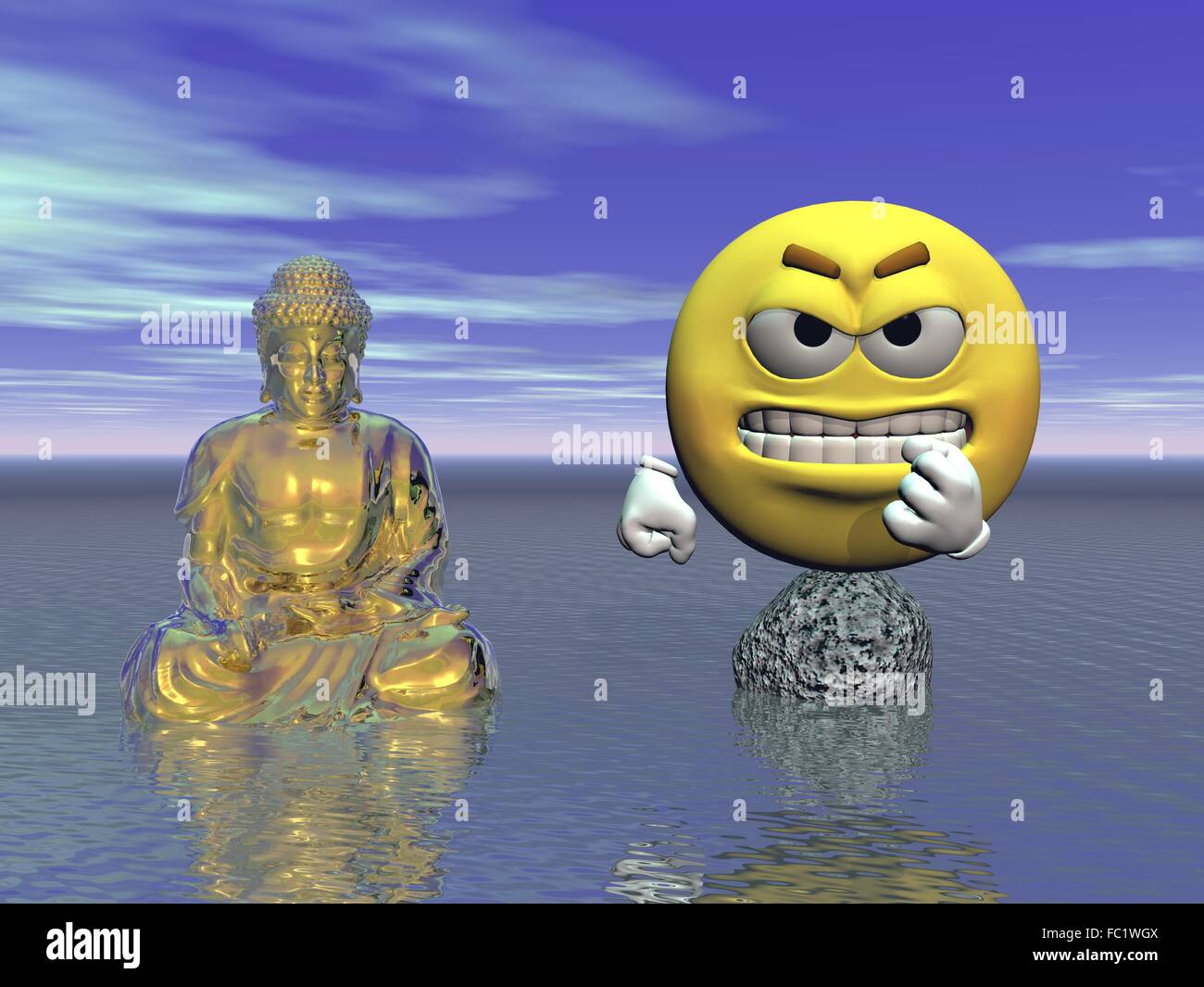 Emoticon and buddha - 3d render Stock Photo - Alamy