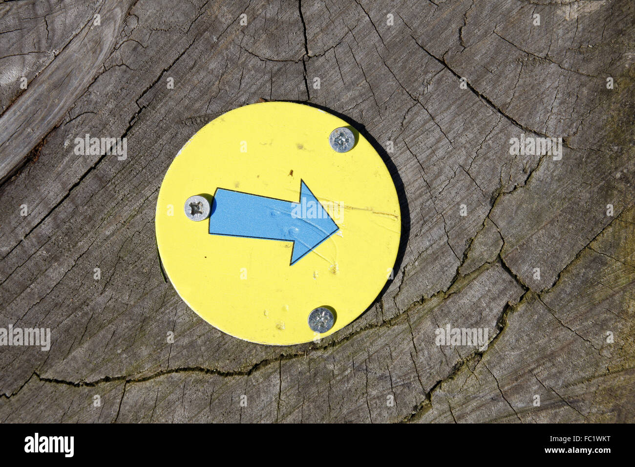 Yellow direction marker Stock Photo - Alamy