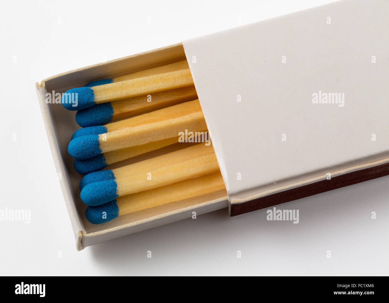 White box of matches with blue tips Stock Photo - Alamy
