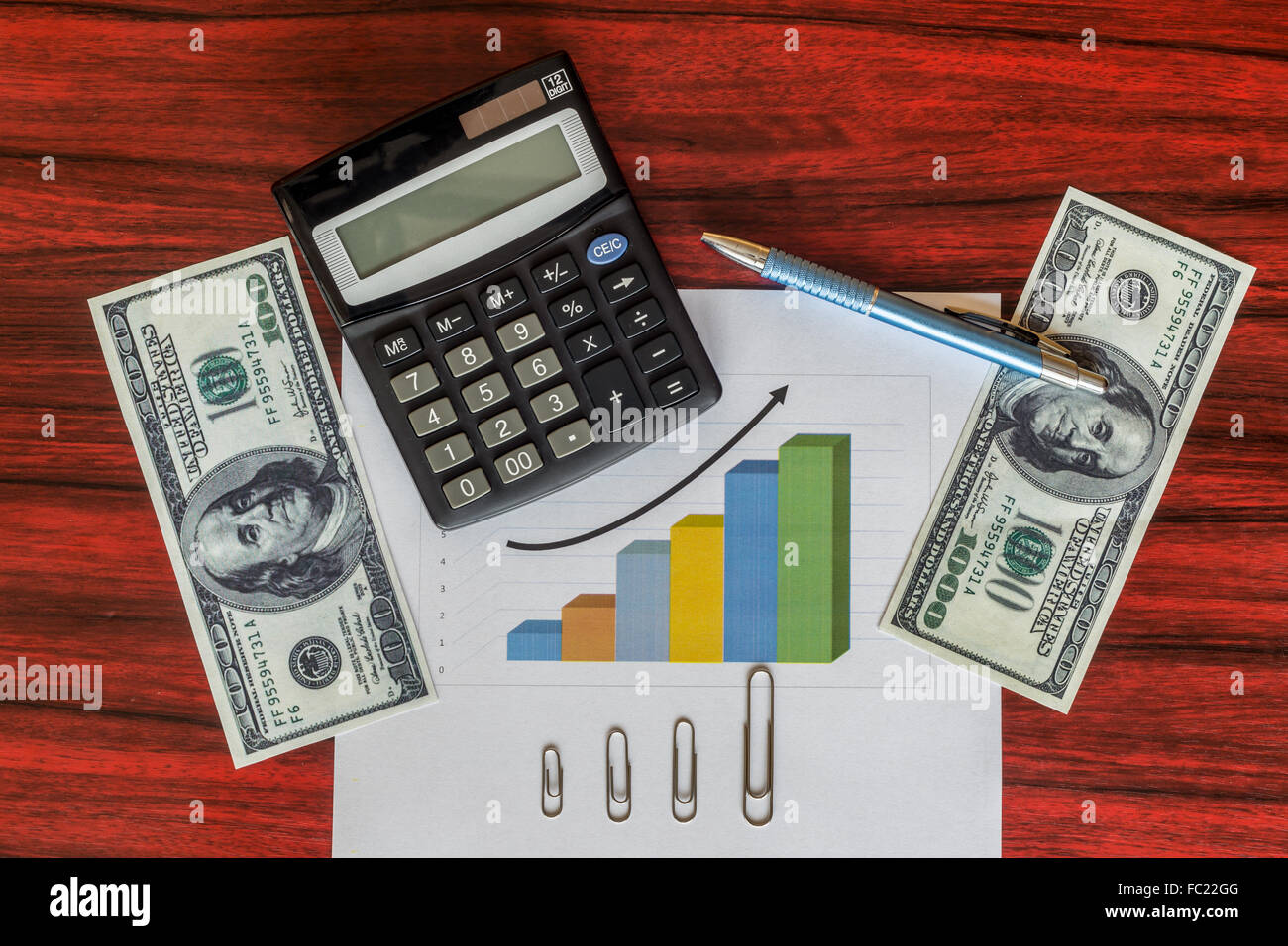 Calculator dollar bills graphs hi-res stock photography and images - Alamy