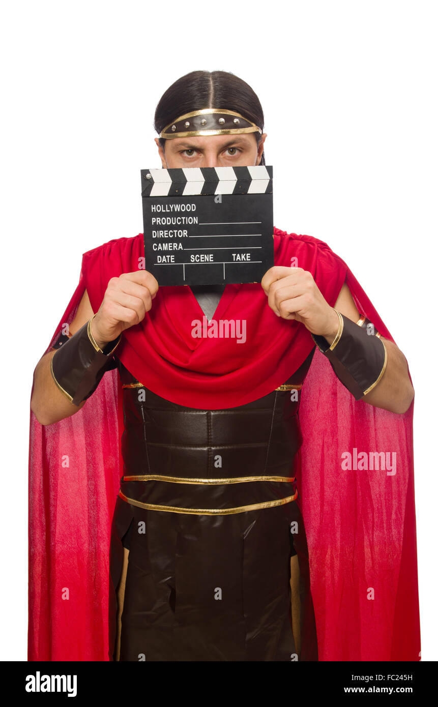 Gladiator with clapper-board isolated on white Stock Photo - Alamy
