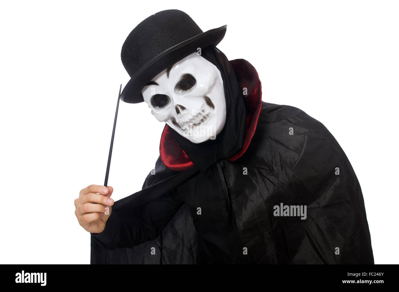 Man in horror costume with mask isolated on white Stock Photo - Alamy