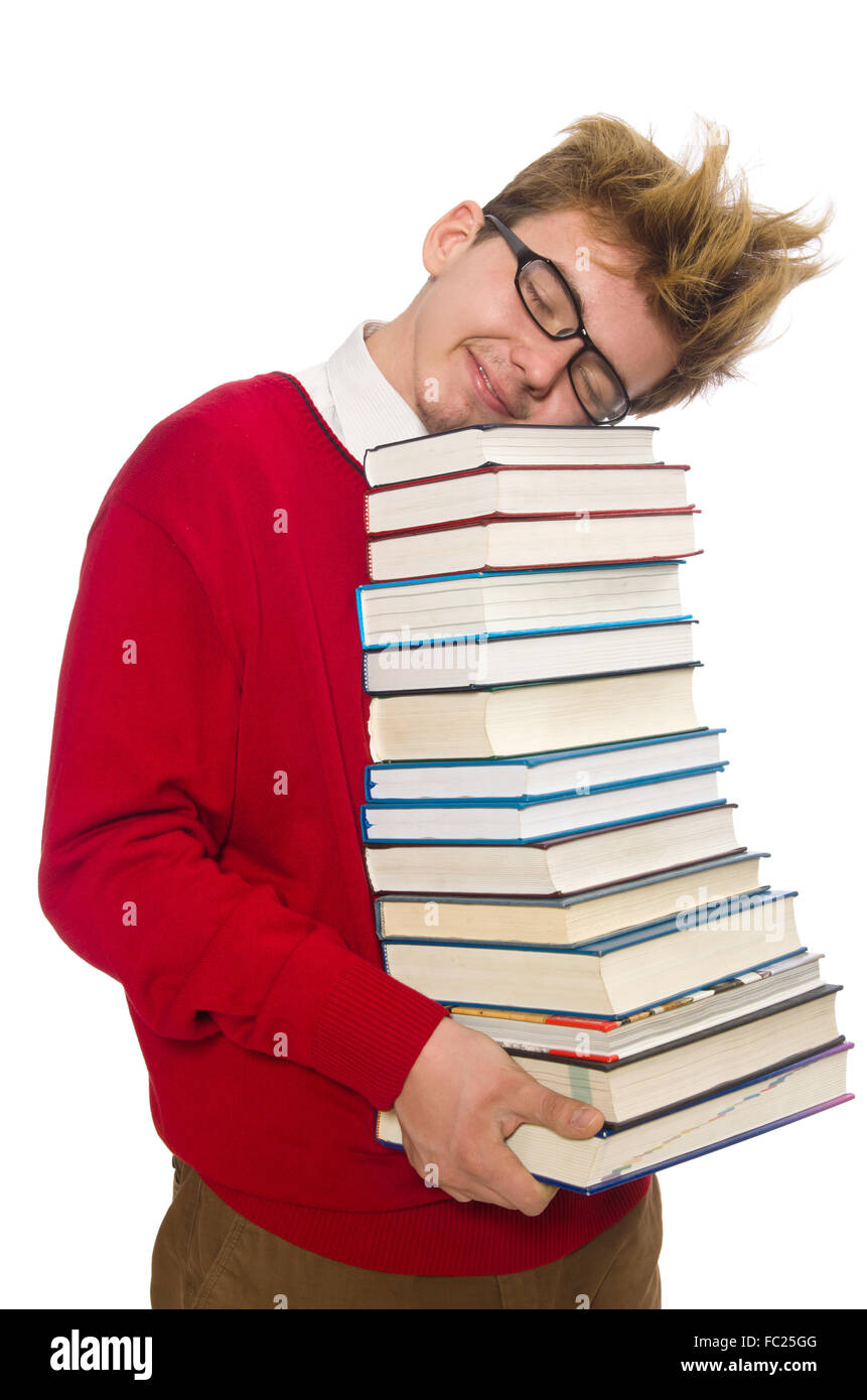 University student with book isolated on white Stock Photo - Alamy