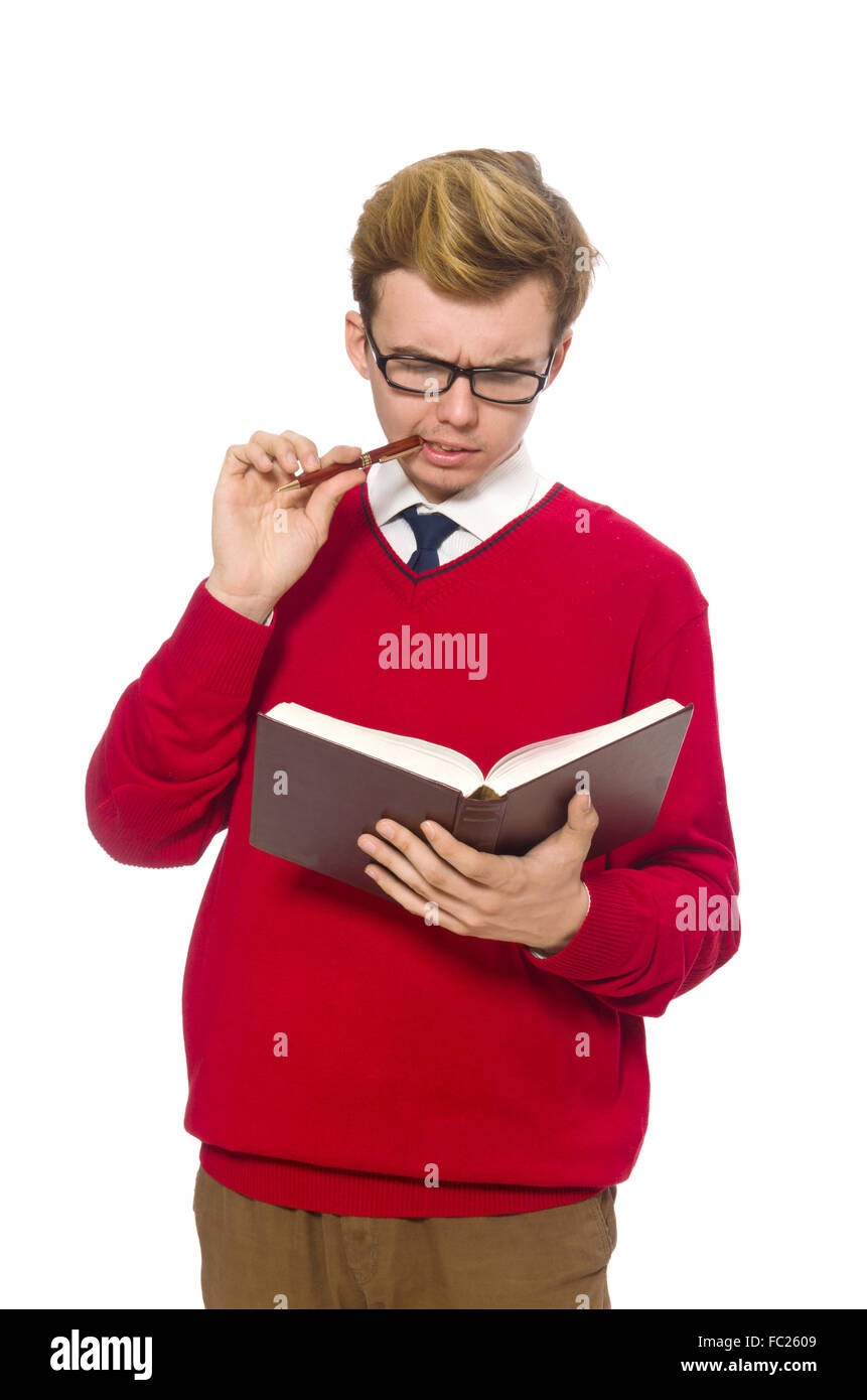University student with book isolated on white Stock Photo - Alamy