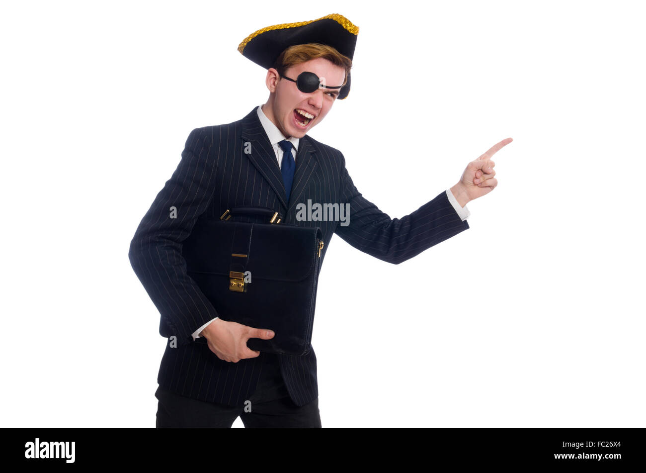 Young man in costume with pirate hat isolated on white Stock Photo - Alamy