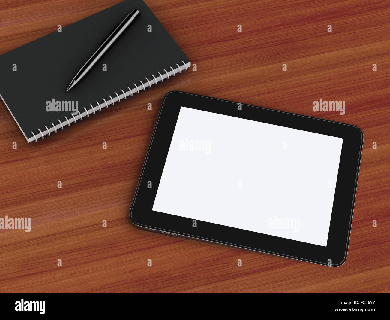 office working desk with laptop and notepad Stock Photo - Alamy
