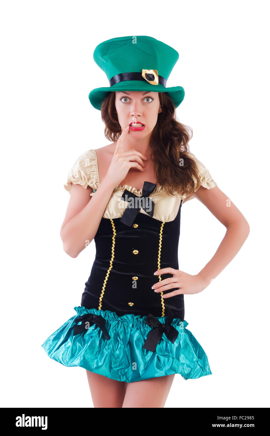 Female model in Irish costume isolated on white Stock Photo - Alamy