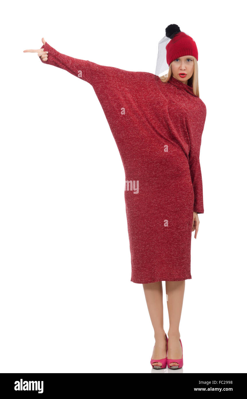 Pretty young woman in ruby dress isolated on white Stock Photo - Alamy