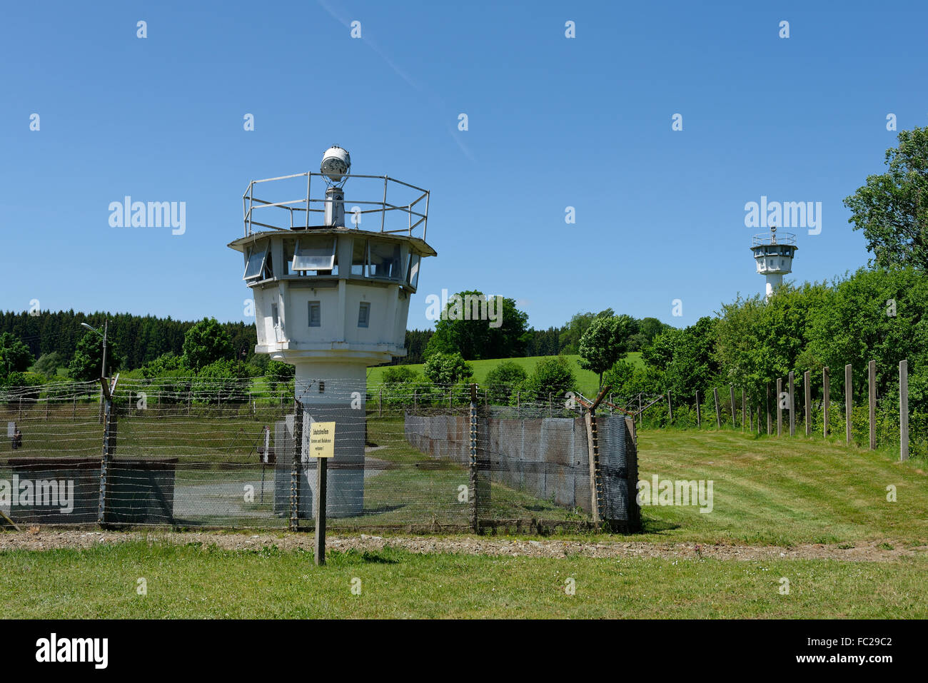 Watchtower on the border with East Germany, wall and barrier in the ...