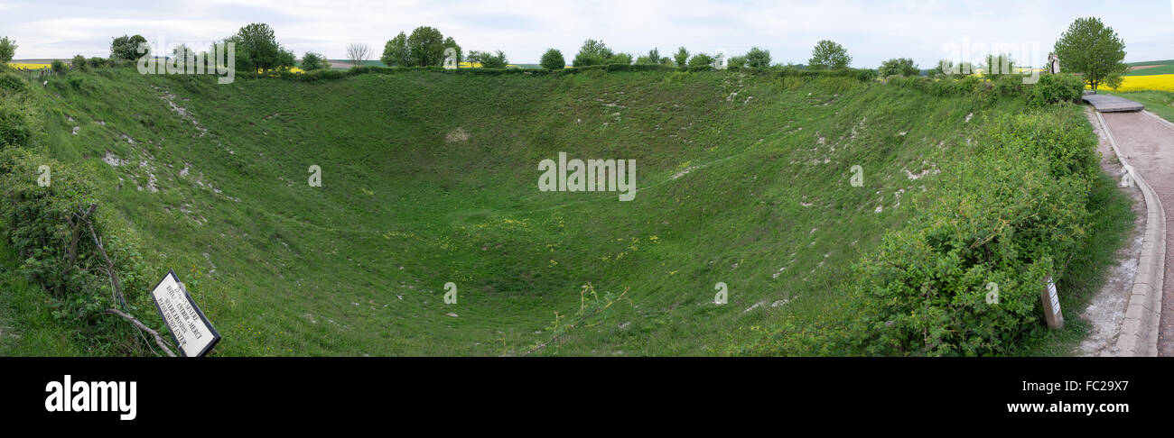 A panoramic view of Lochnagar Mine Crater, La Boiselle, Somme ...