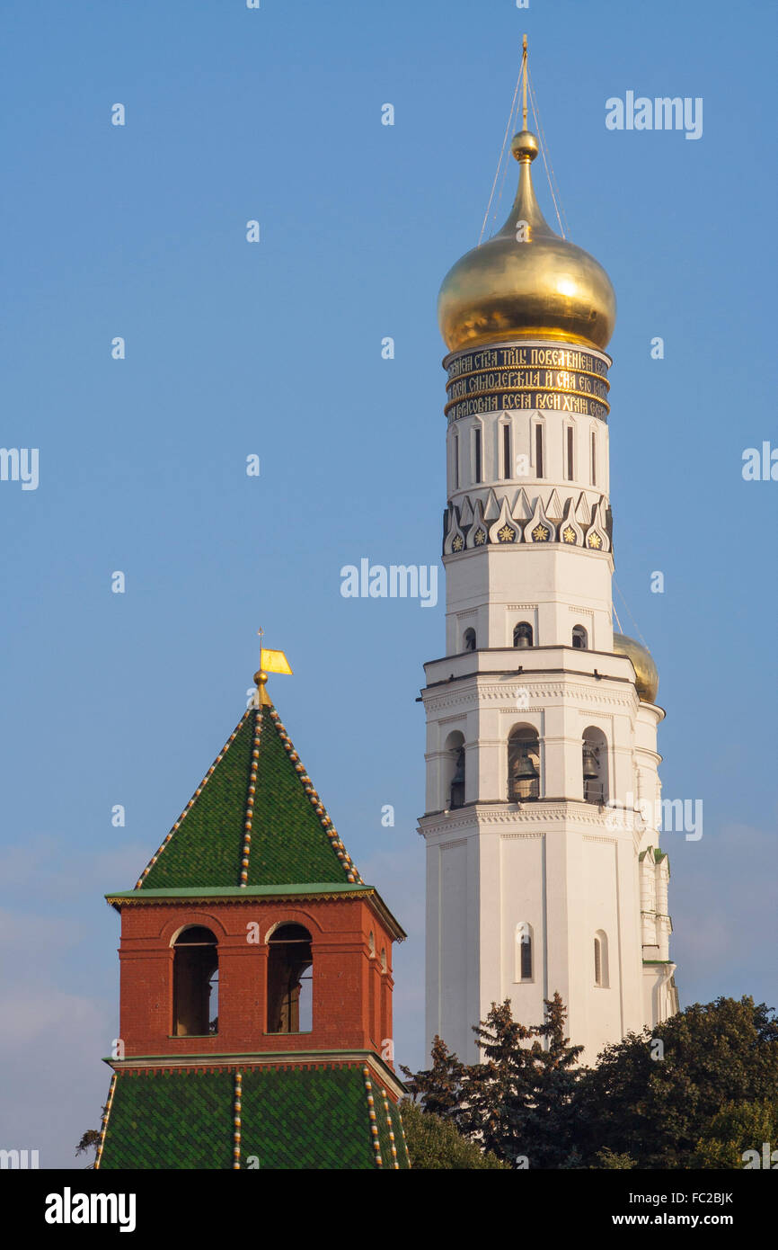 Ivan the Great Bell Tower and tower in the Kremlin wall, Moscow, Russia ...