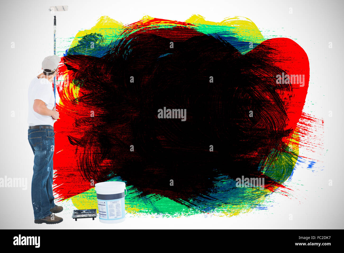 Composite image of man using paint roller on white background Stock ...