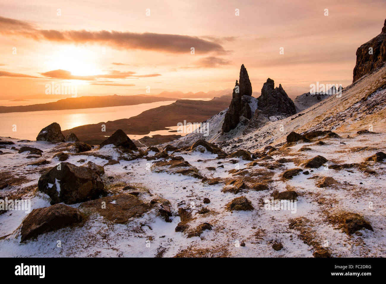 Winter sunrise at the Old Man of Storr on the Isle of Skye, Scotland UK ...