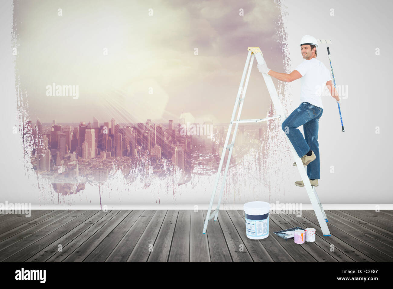 Man climbing ladder paint room hi-res stock photography and images - Alamy