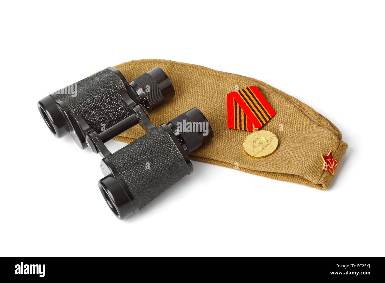 Soviet Army soldiers forage-cap and binoculars Stock Photo - Alamy