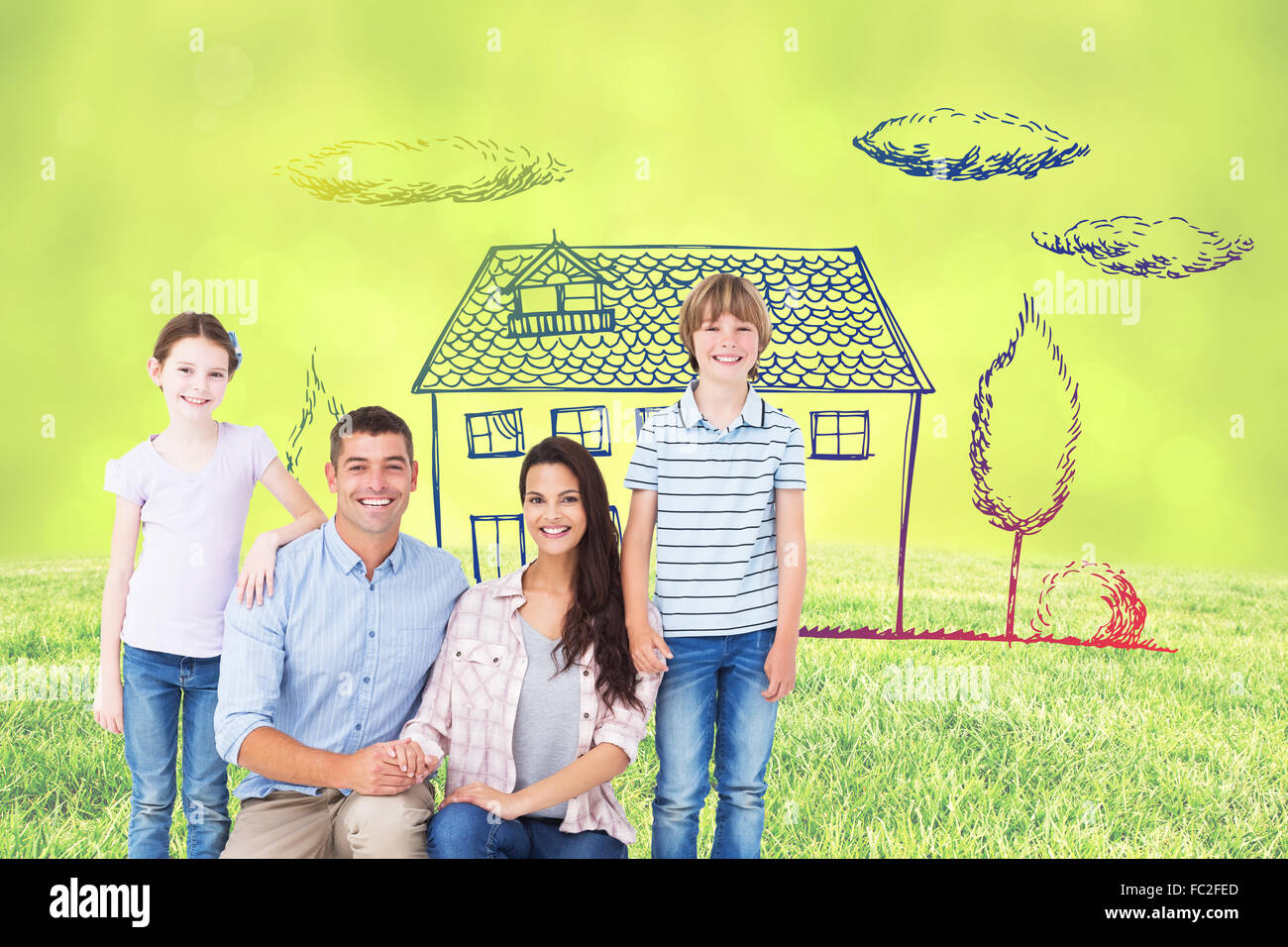 Composite image of family smiling together over white background Stock ...