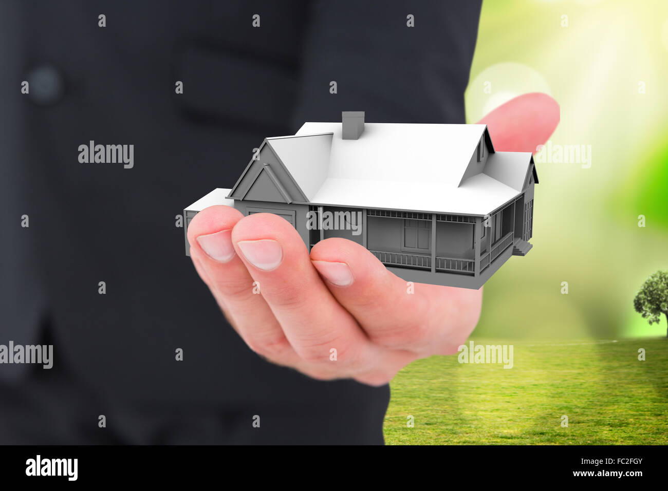 Composite image of businessman holding out his hand Stock Photo - Alamy