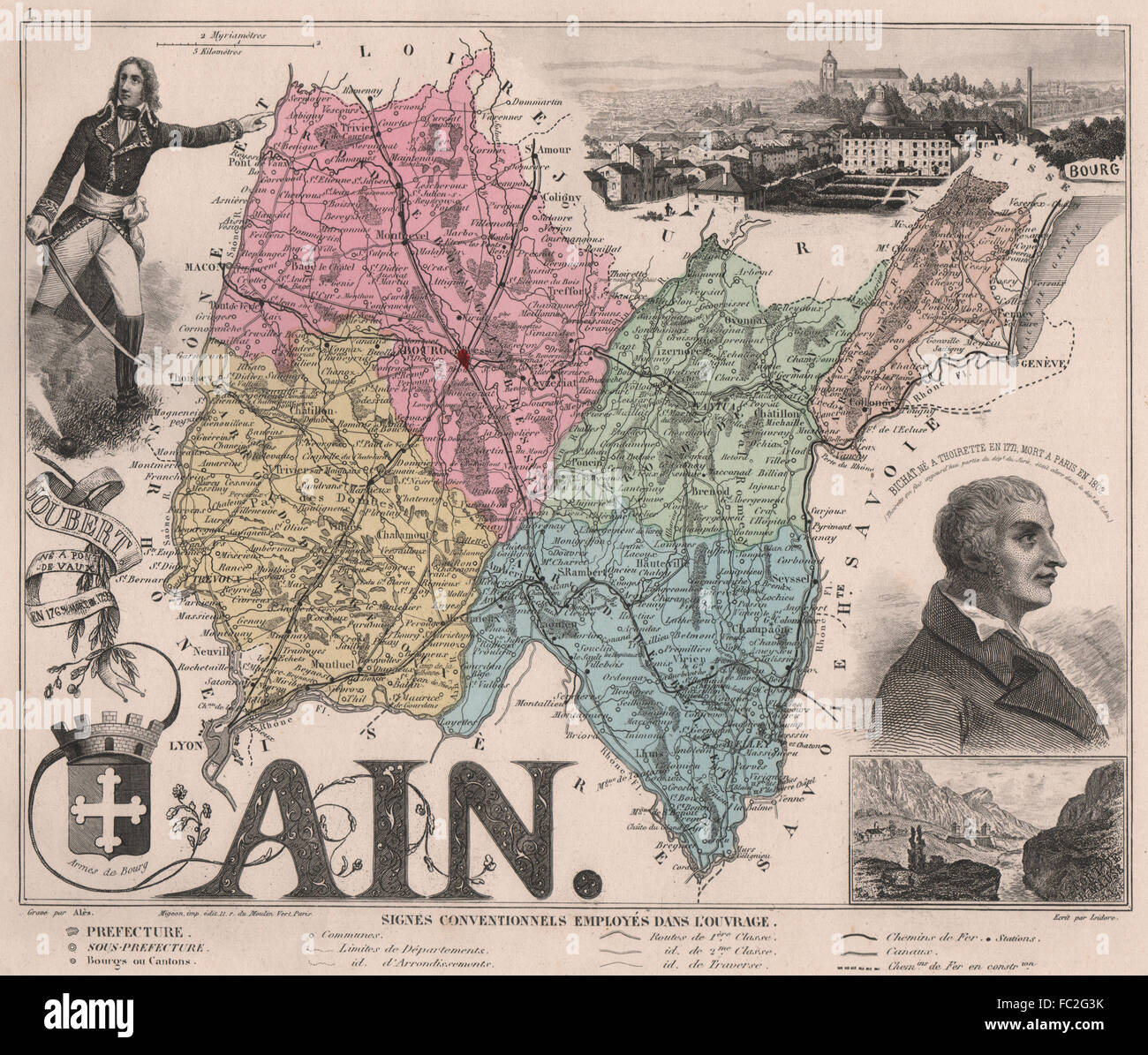 AIN. Département. Bourg-en-Bresse. Joubert. Bichat. VUILLEMIN, 1879 old ...