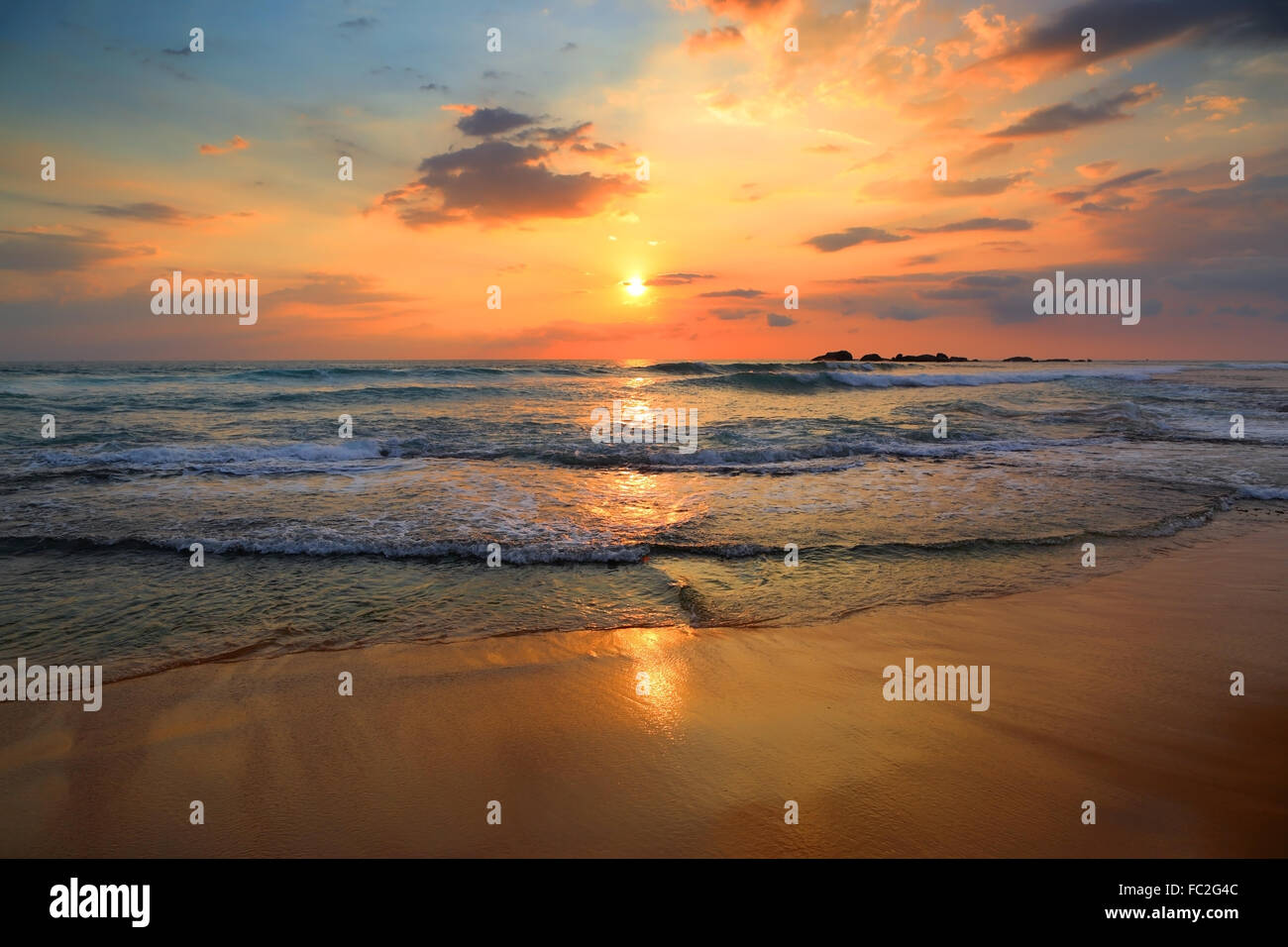 landscape with sea sunset on beach Stock Photo - Alamy