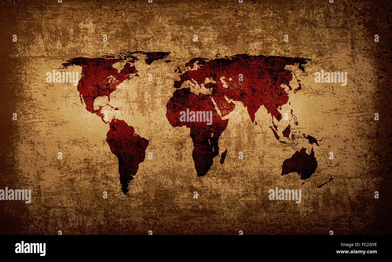 Brown grunge world map background Stock Photo - Alamy