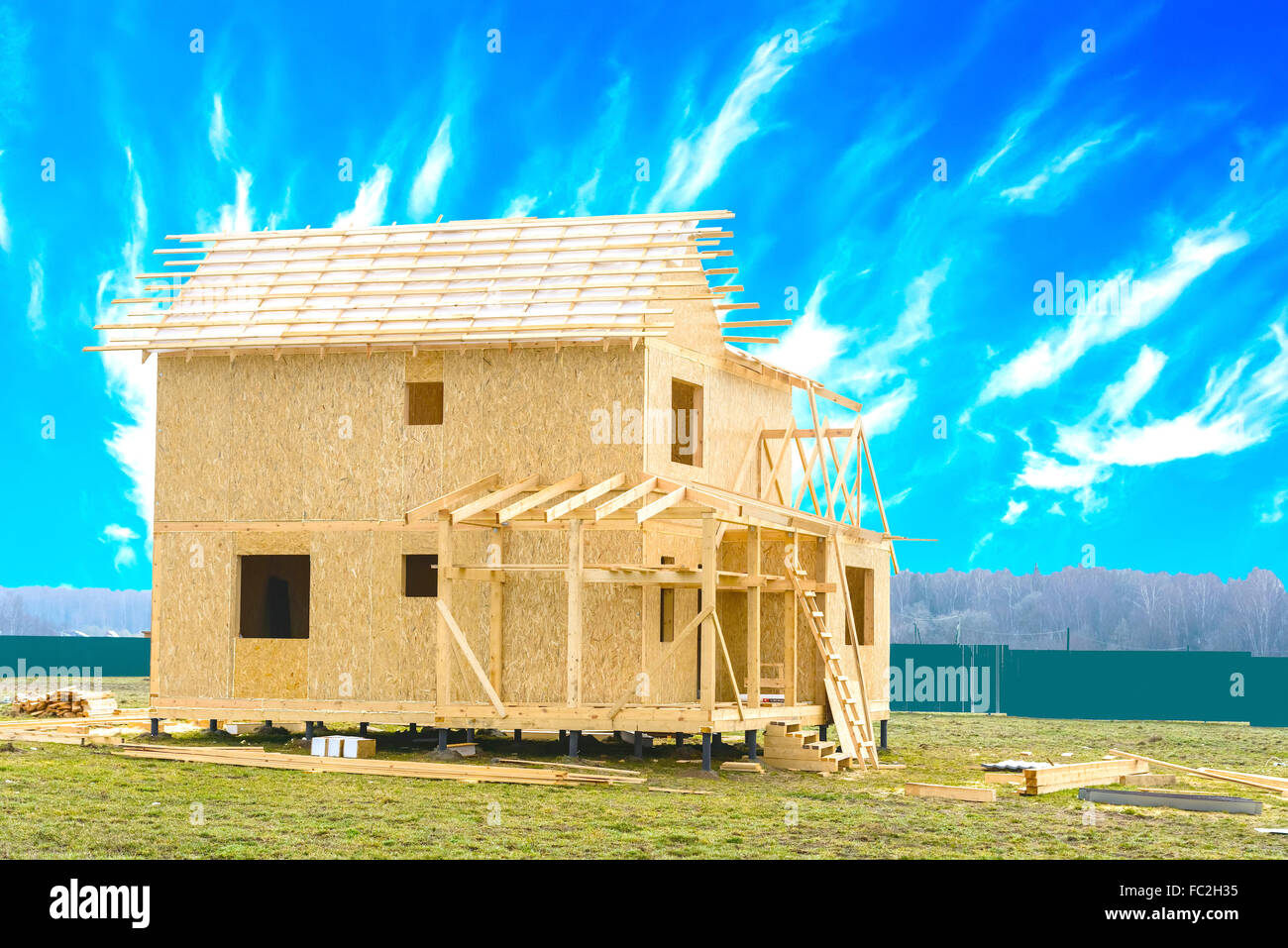 construction of a wooden house Stock Photo - Alamy
