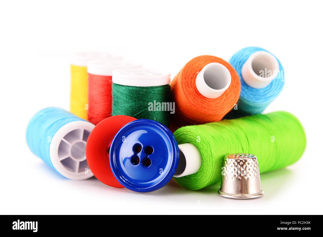 Composition with tailor threads isolated on white background Stock ...