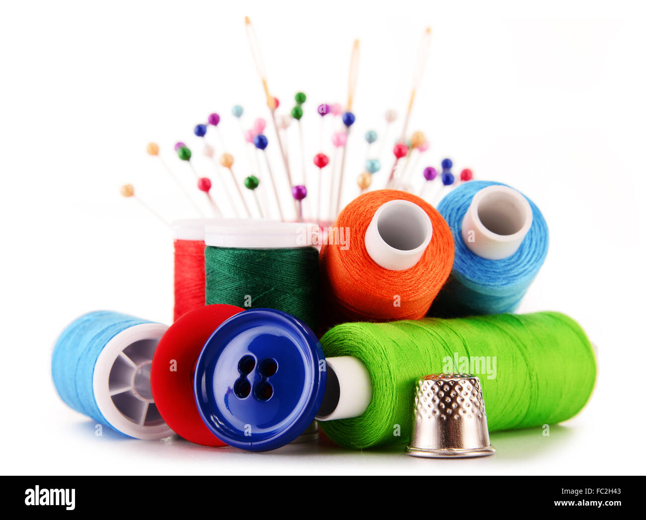 Composition with tailor threads isolated on white background Stock ...