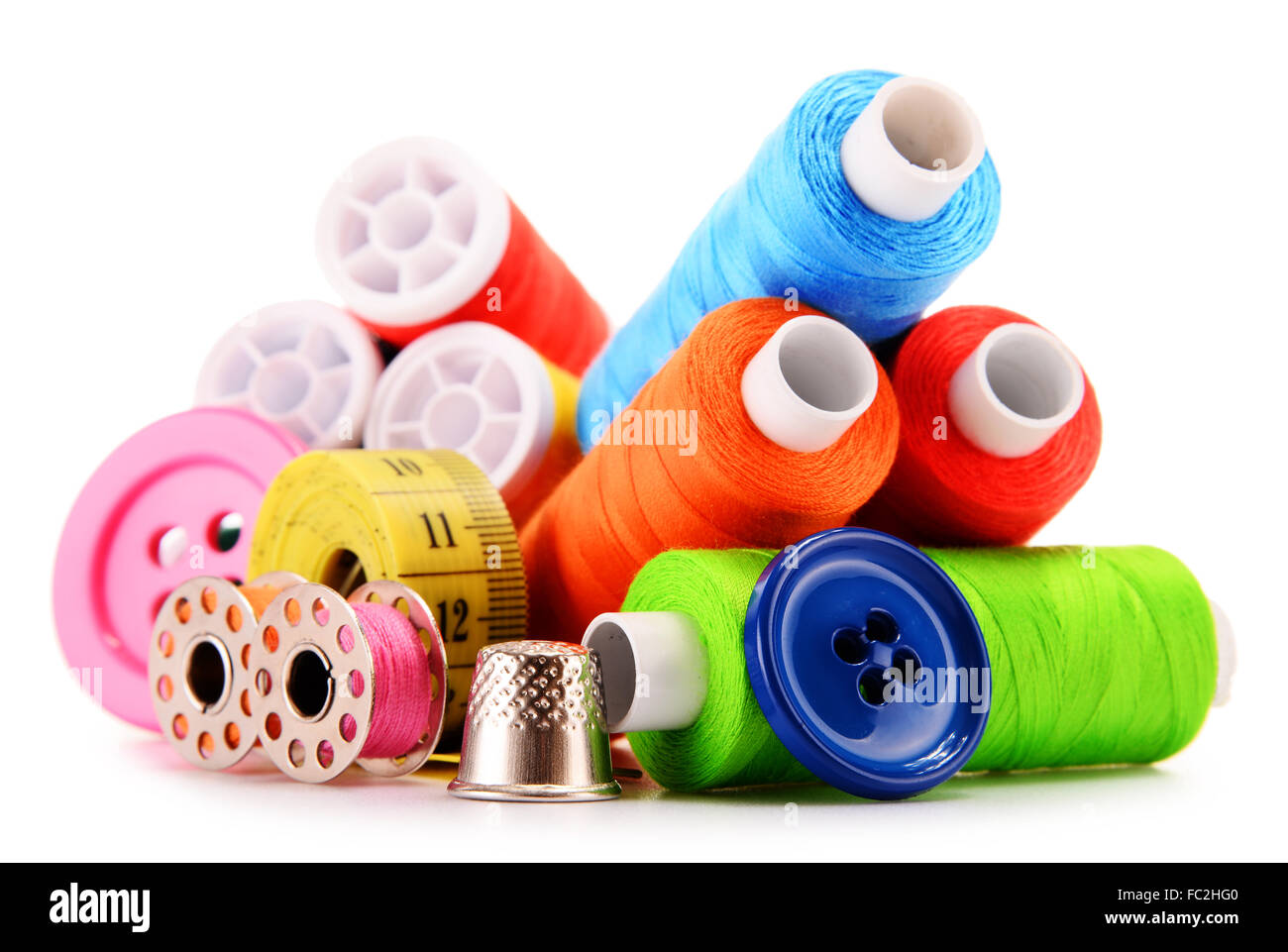 Composition with tailor threads isolated on white background Stock ...