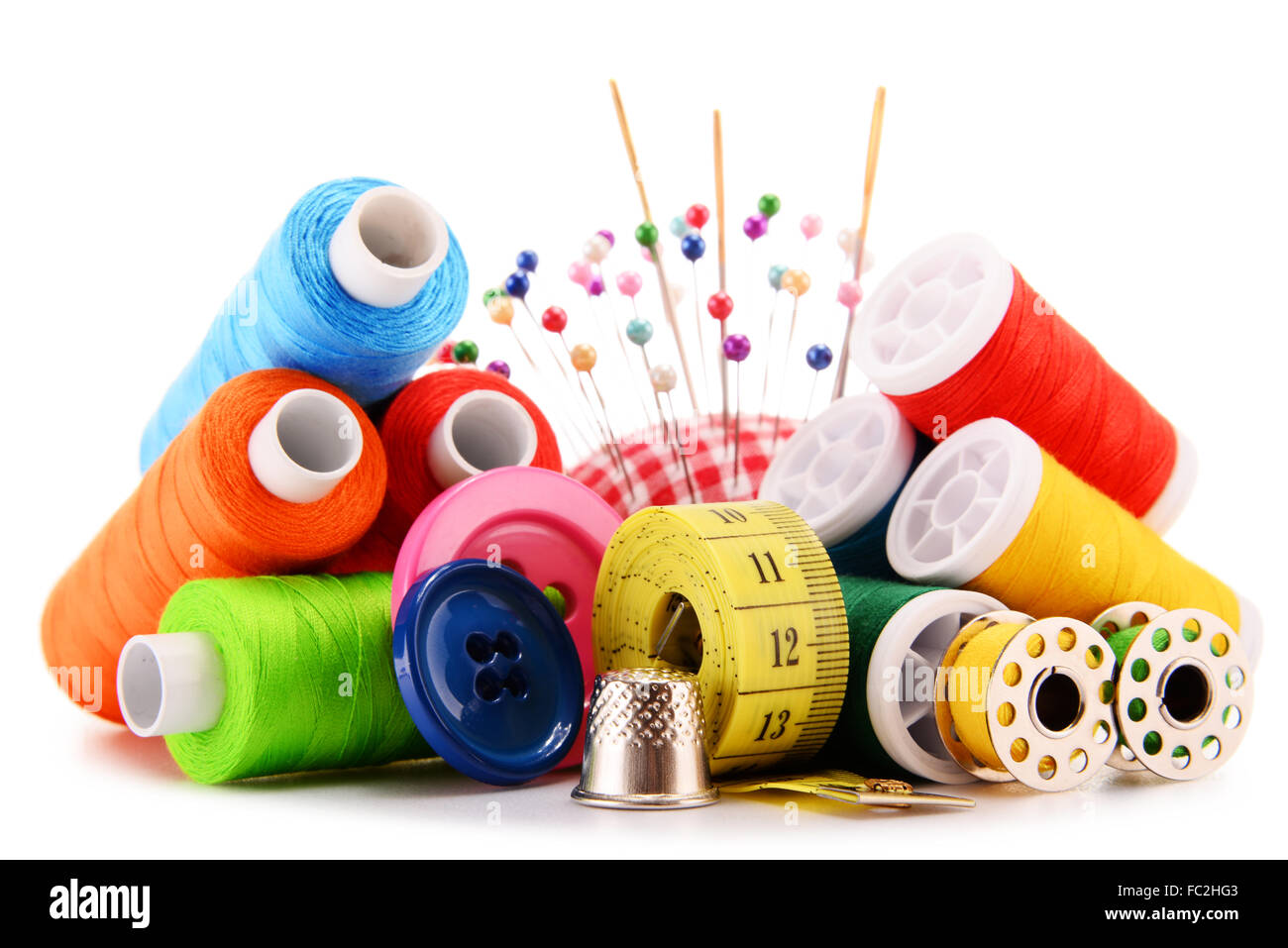 Composition with tailor threads isolated on white background Stock ...