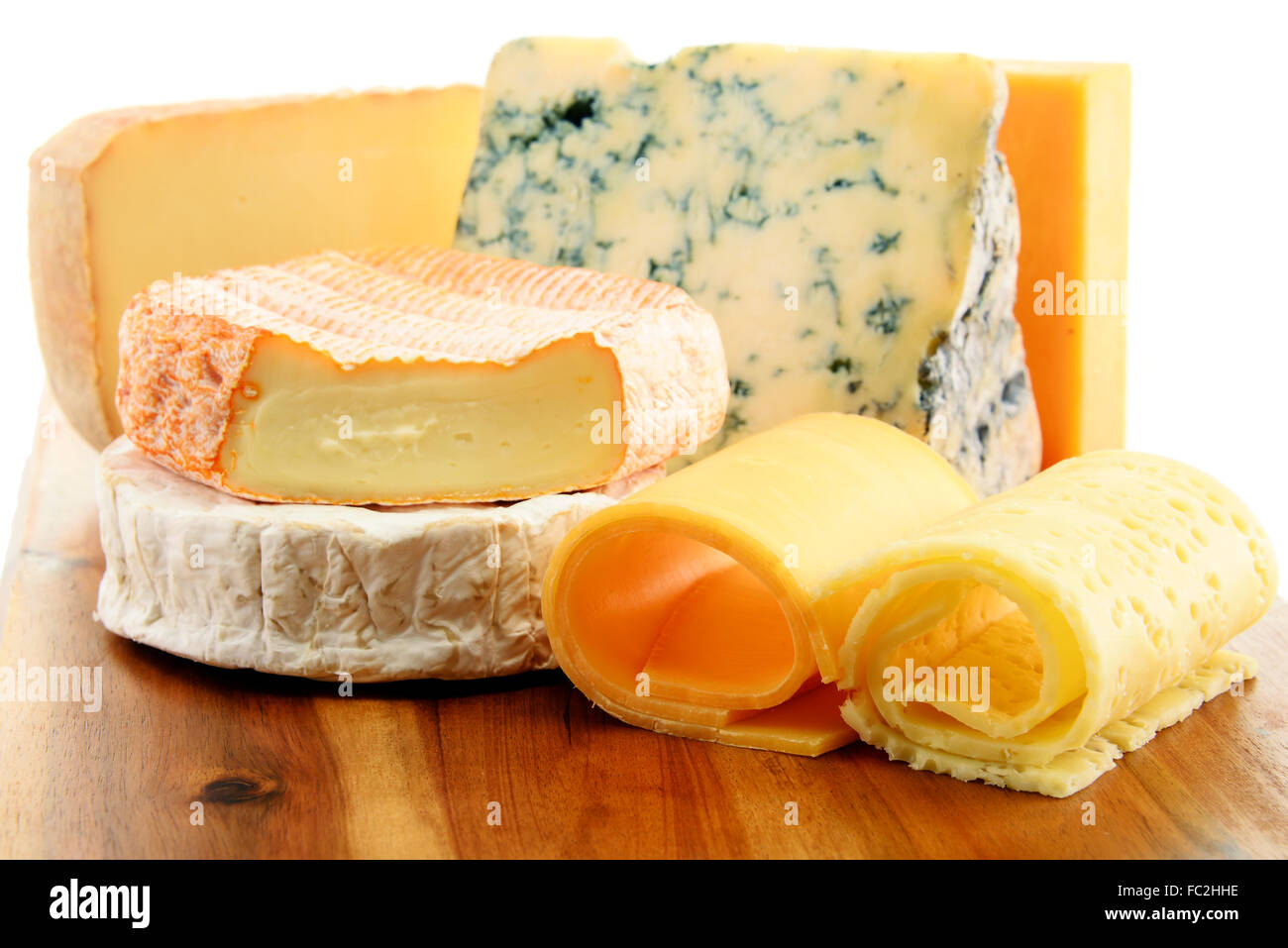 Different sorts of cheese isolated on white background Stock Photo - Alamy