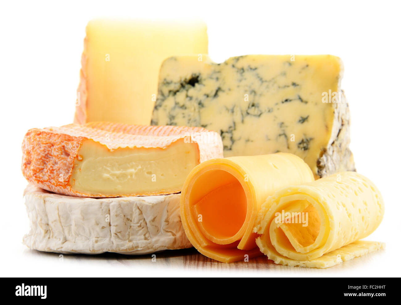 Different sorts of cheese isolated on white background Stock Photo - Alamy