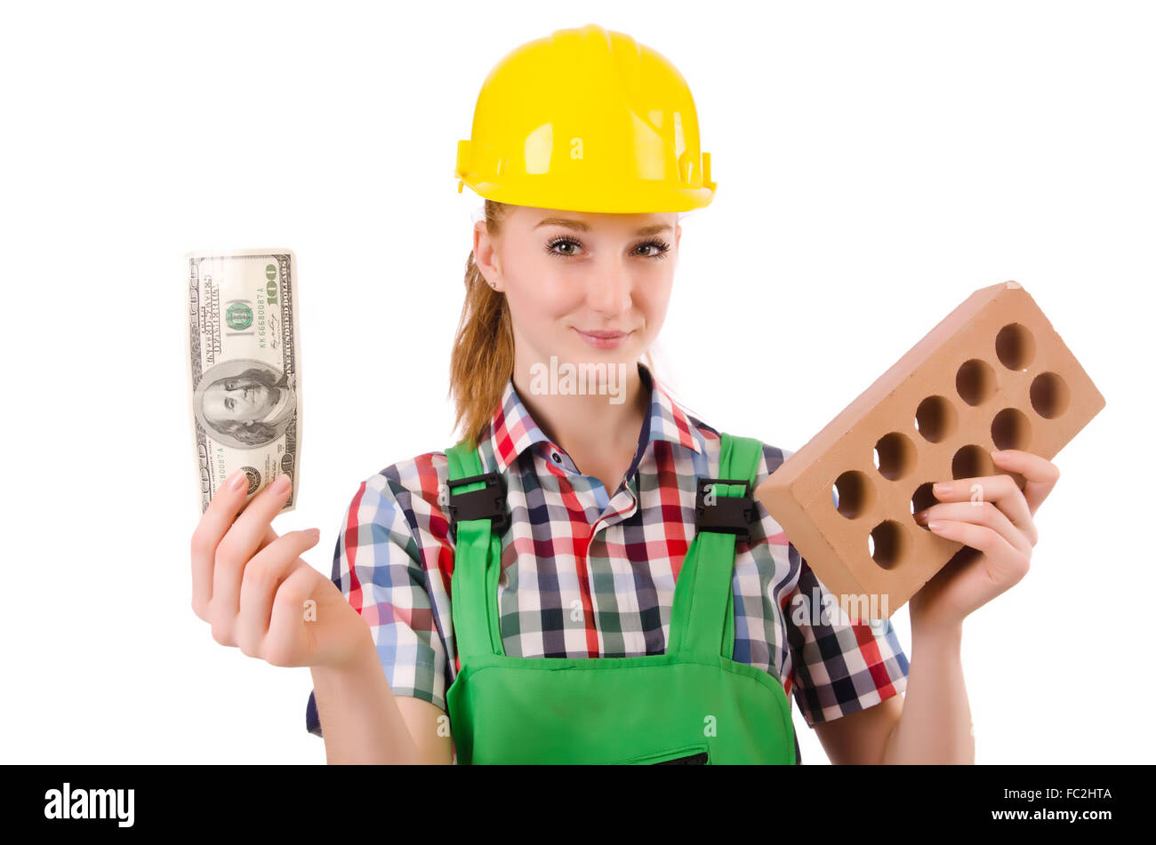 Female handyman in overalls isolated on white Stock Photo - Alamy