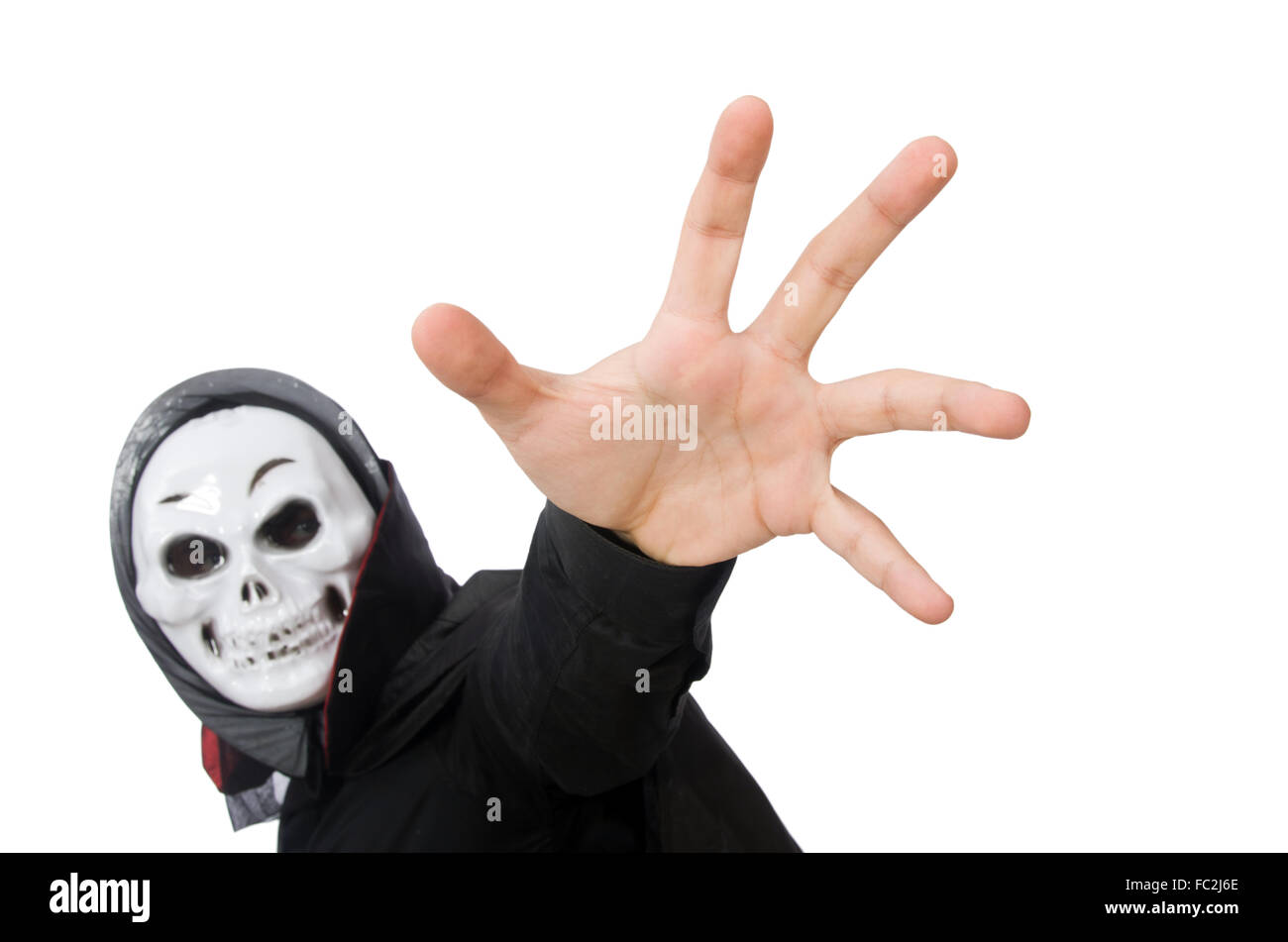 Man in horror costume with mask isolated on white Stock Photo - Alamy