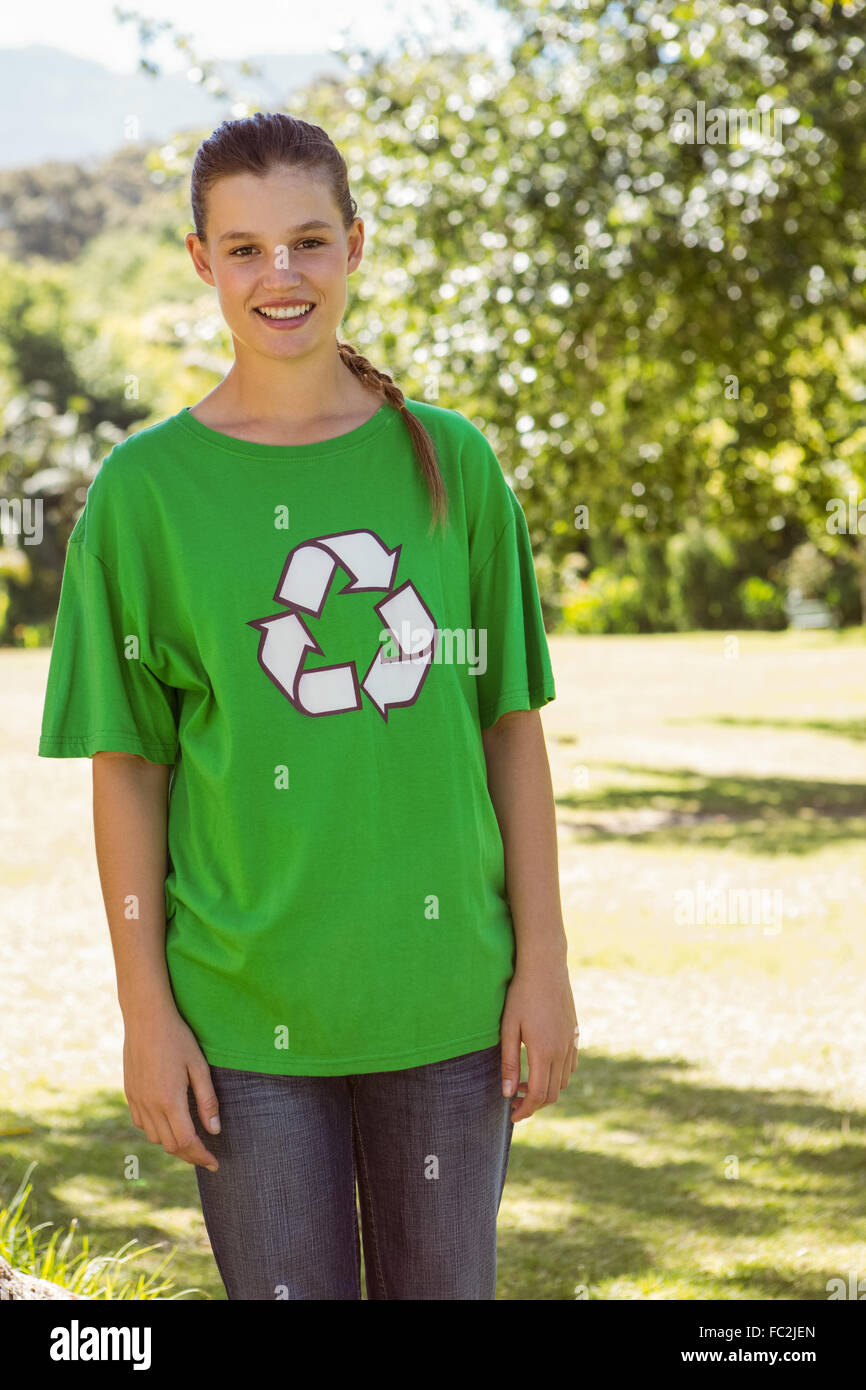 Environmental activist smiling at camera in the park Stock Photo - Alamy