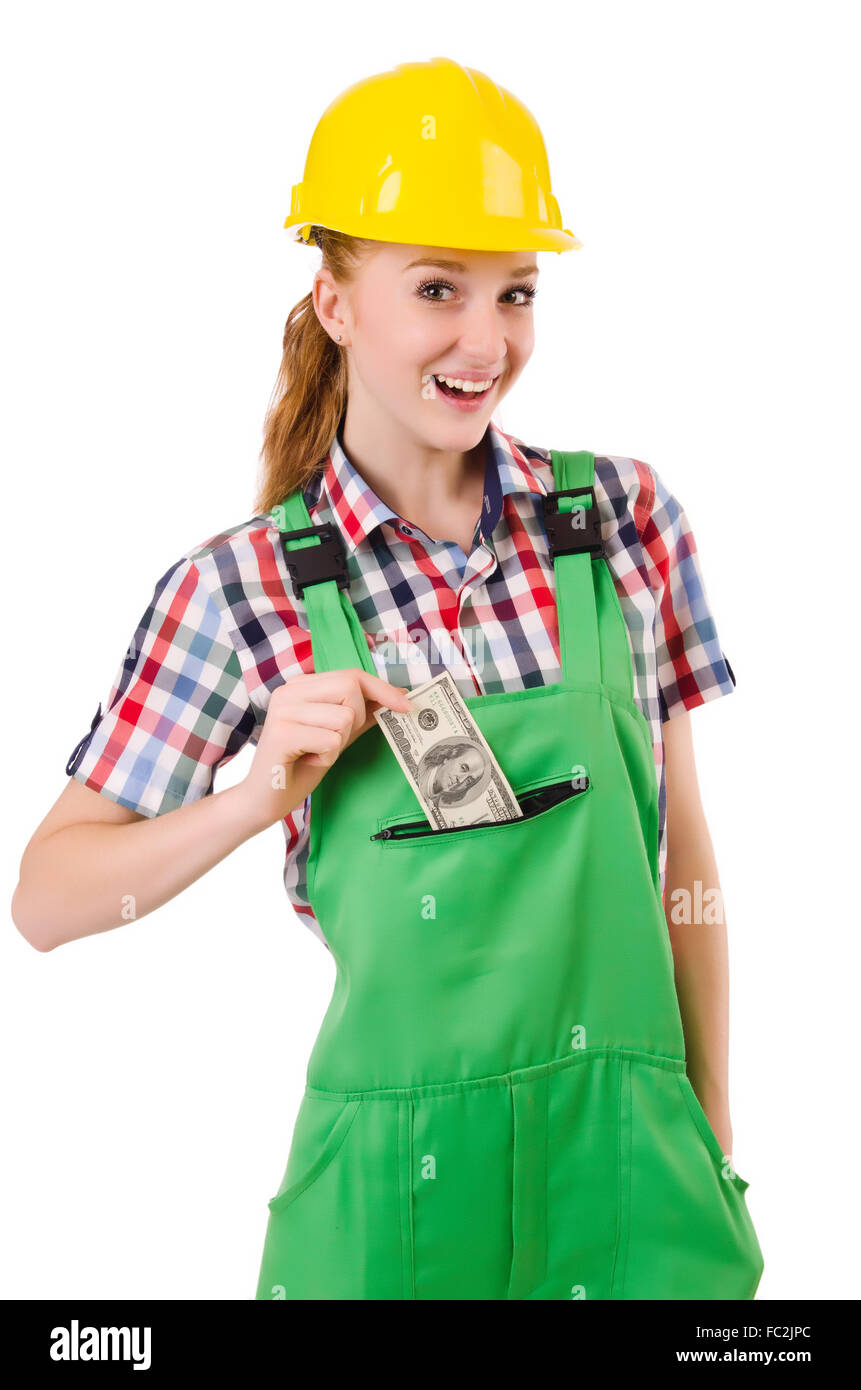 Female handyman in overalls isolated on white Stock Photo - Alamy