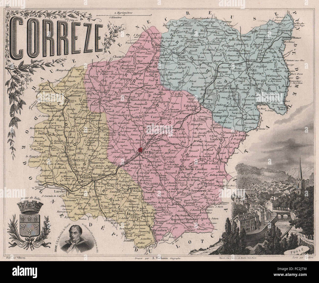 CORRÈZE. Département. Tulle. Brune. VUILLEMIN, 1879 antique map Stock ...
