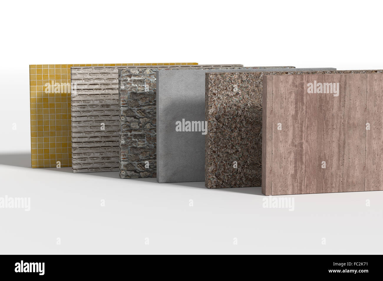 3d rendering of six stone walls on white background Stock Photo - Alamy