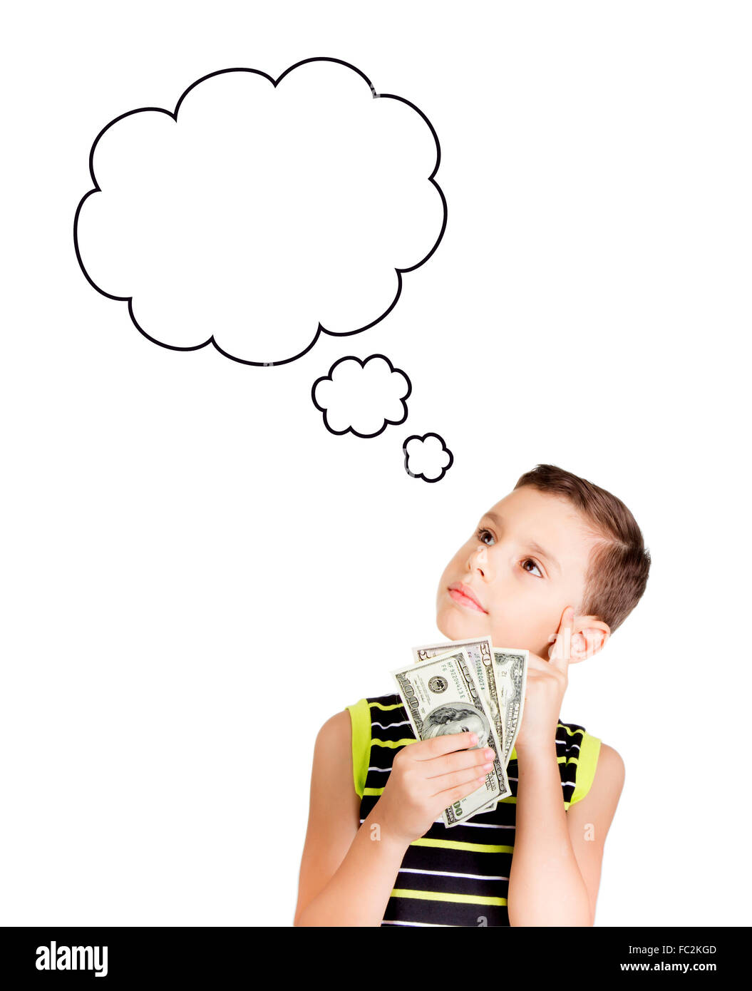 Child thinking what to buy with his money Stock Photo - Alamy