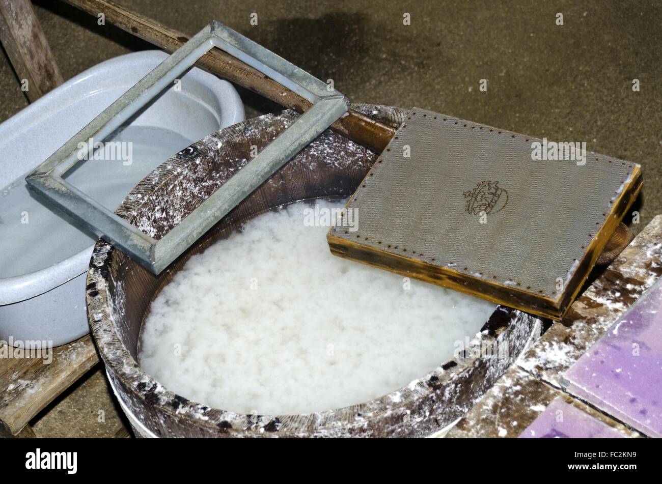 equipment to produce handmade paper Stock Photo - Alamy