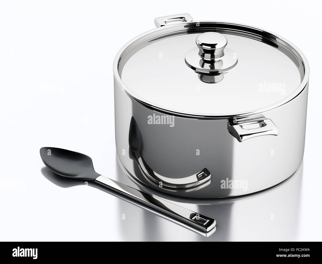 3d Kitchen utensils and metallic pan Stock Photo - Alamy