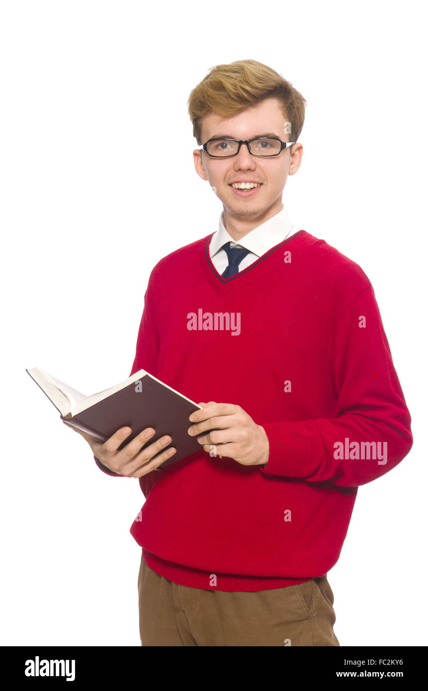 University student with book isolated on white Stock Photo - Alamy