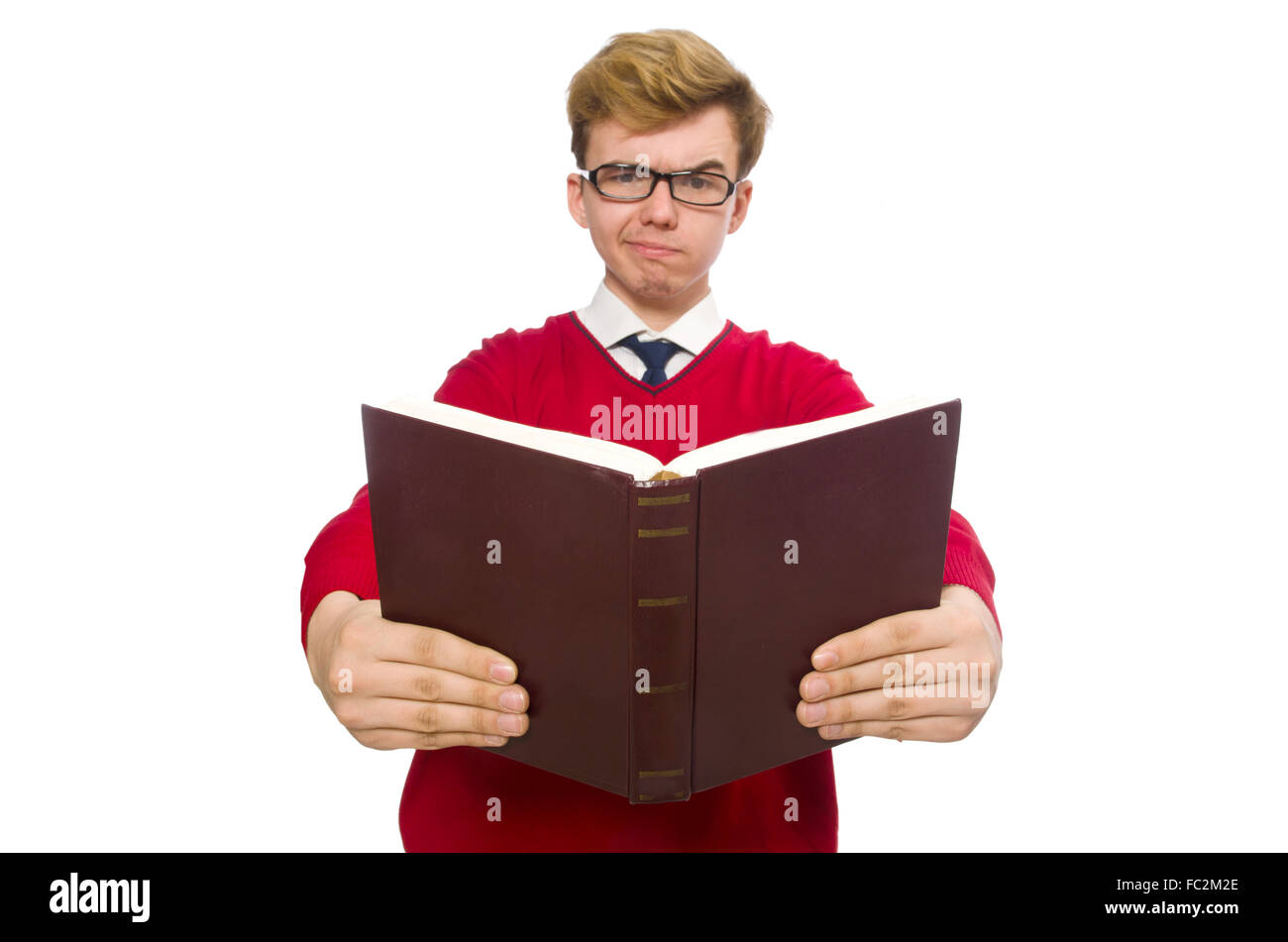 University student with book isolated on white Stock Photo - Alamy