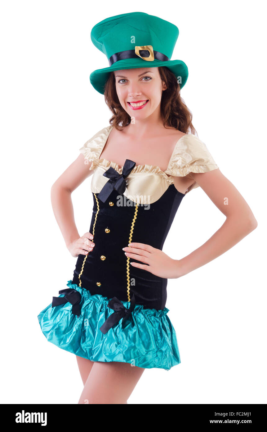 Female model in Irish costume isolated on white Stock Photo - Alamy