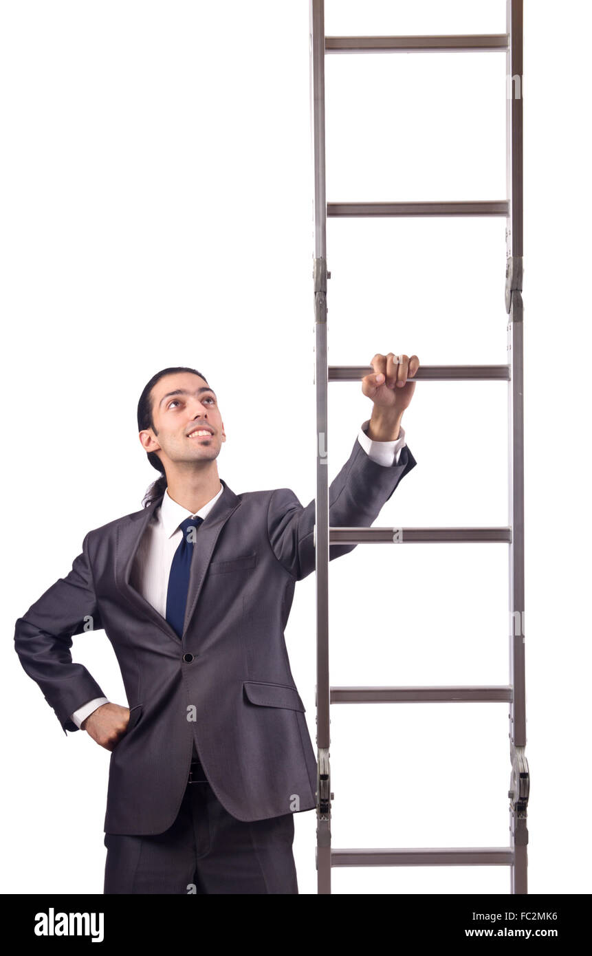 Businessman climbing the ladder isolated on white Stock Photo - Alamy