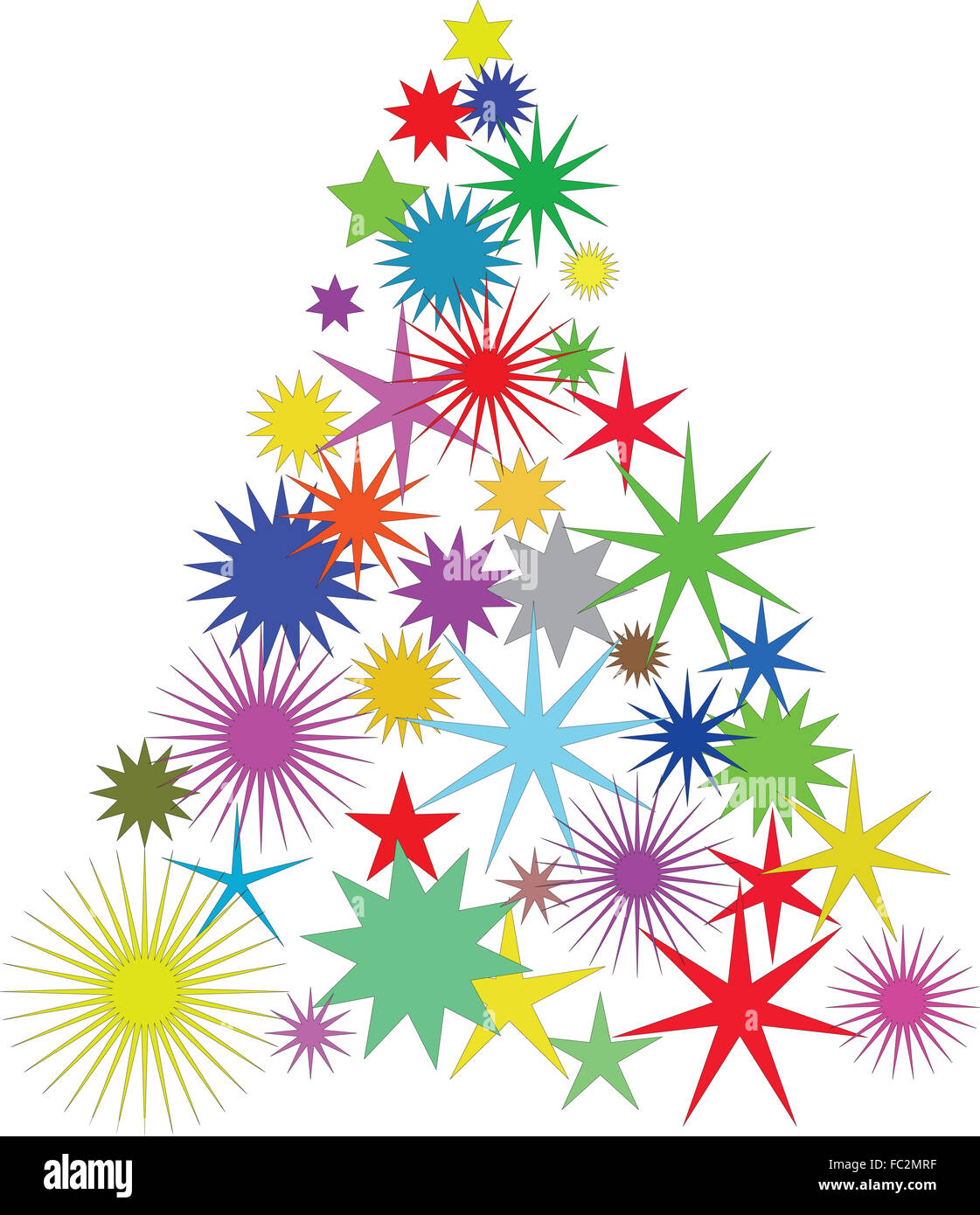 Christmas tree with colored stars- vector illustration Stock Photo - Alamy