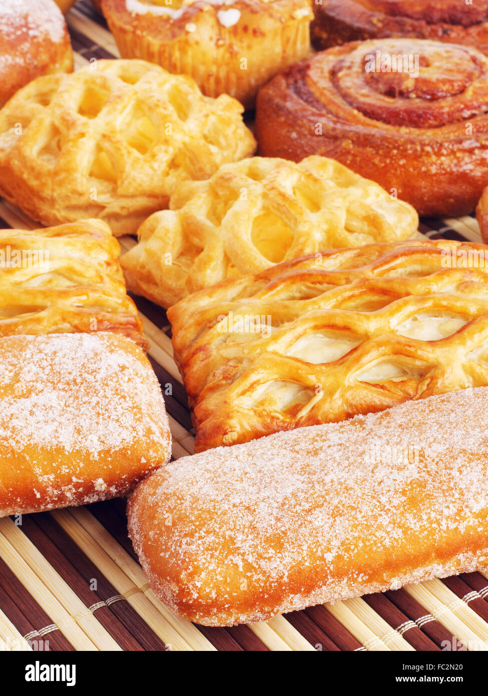 various fresh sweet homemade buns on table Stock Photo - Alamy