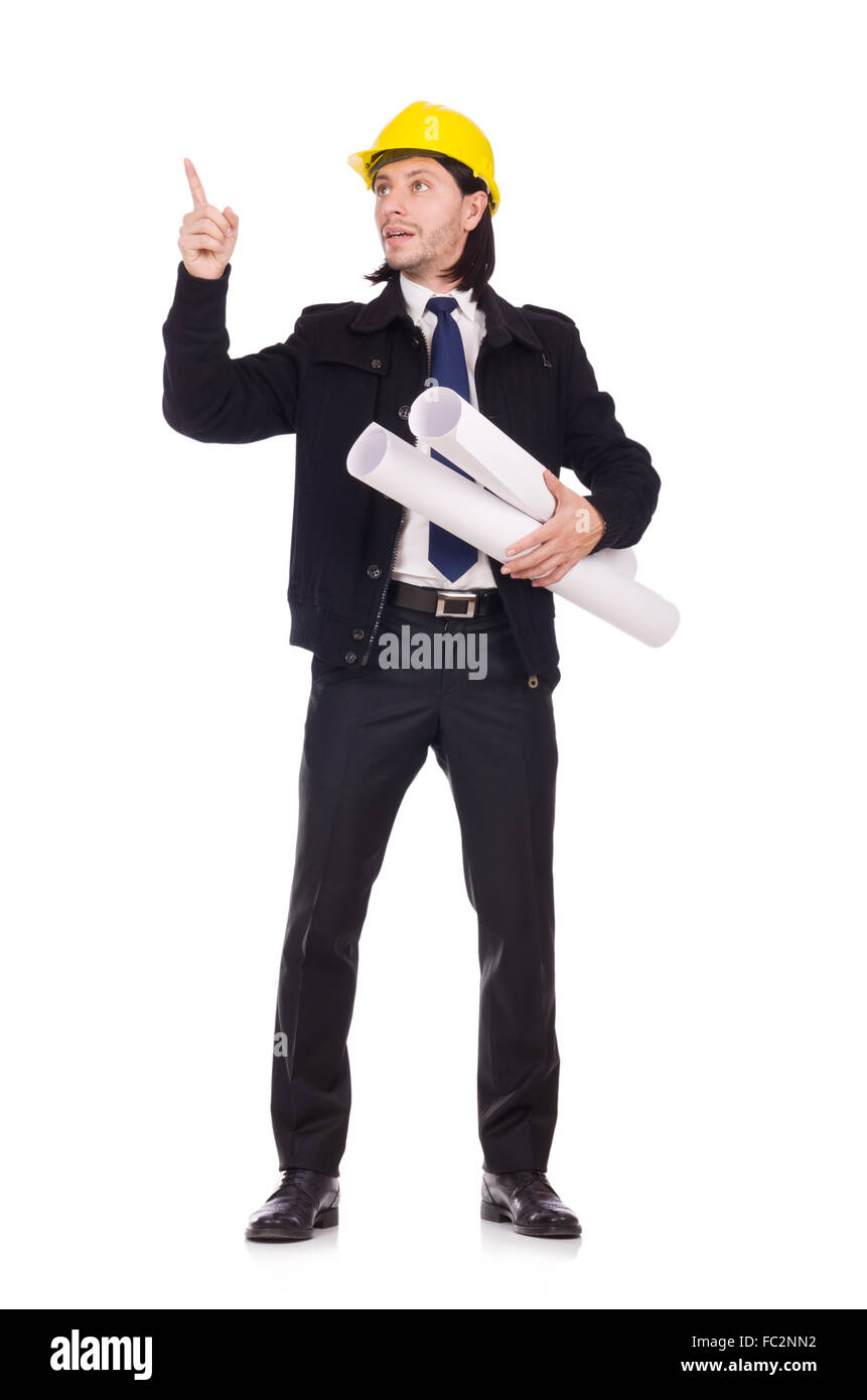 Young construction architect isolated on the white Stock Photo - Alamy