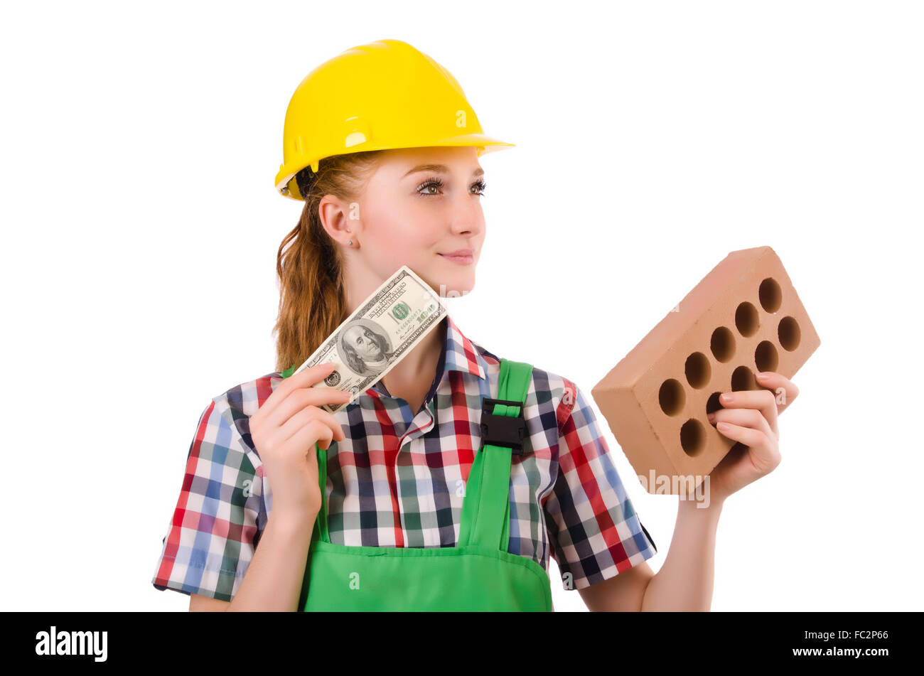 Female handyman in overalls isolated on white Stock Photo - Alamy